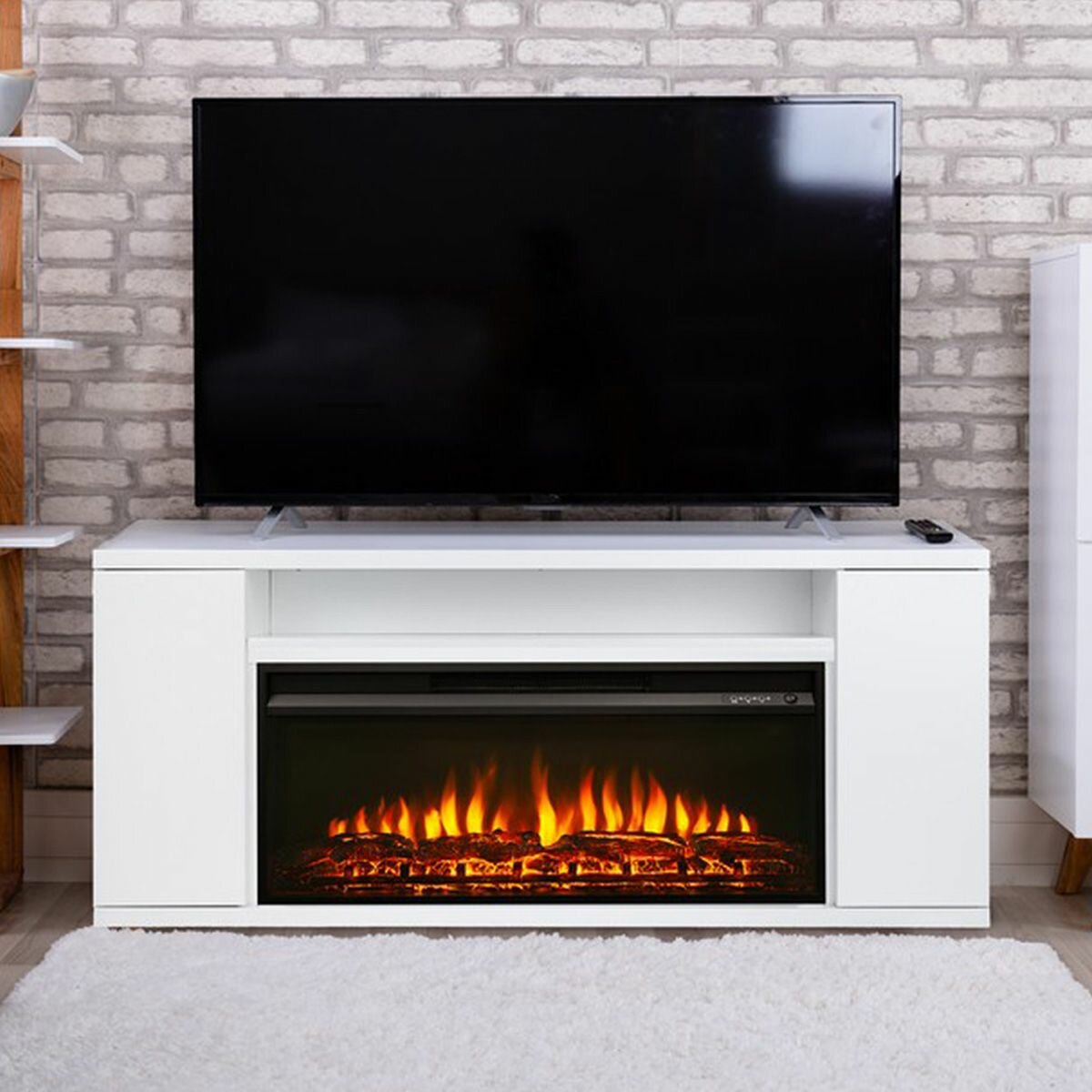 Линейный камин электрический RealFlame Bergen WT c очагом Flash 36, звук, обогрев, термостат, пульт ДУ (линейный электрокамин)