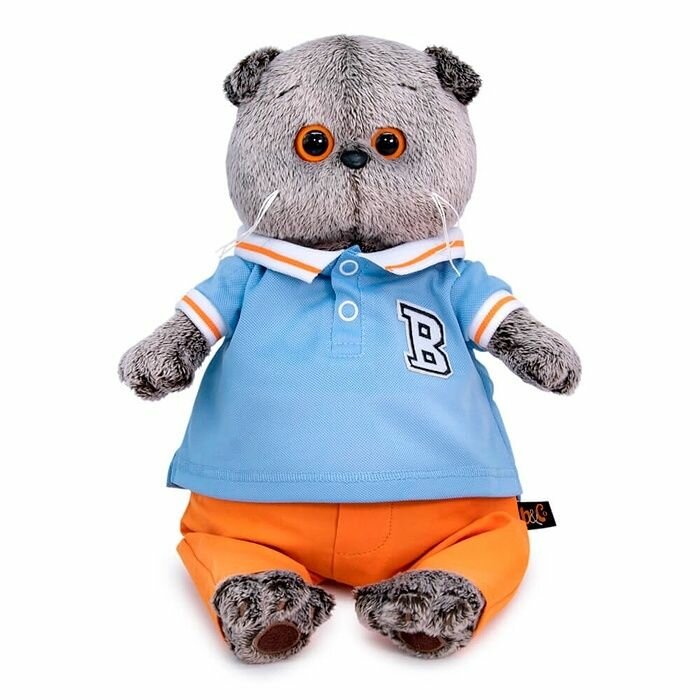 Мягкая игрушка Basik&Сo Кот Басик в голубом поло, 25 см (Ks25-210)