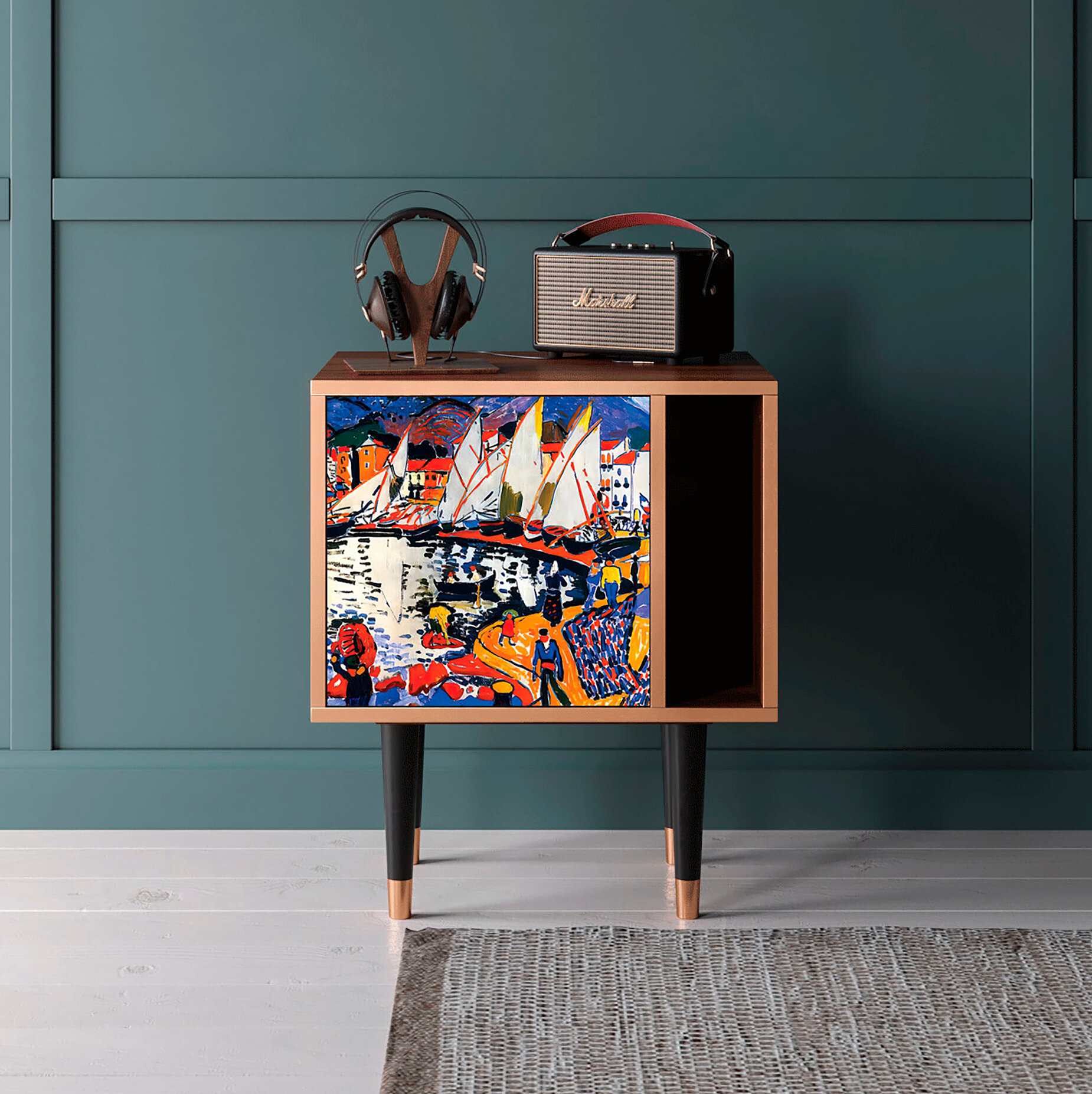 Прикроватная тумба - STORYZ - S2 Le Sechage des voiles by Andre Derain, Размер - 58 x 69 x 48 см, Цвет - Орех