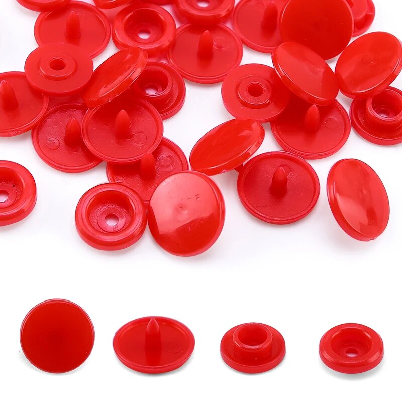 Пластиковые пуговицы QIAO T5 белые Красный, 200 sets buttons, Red Snap Button