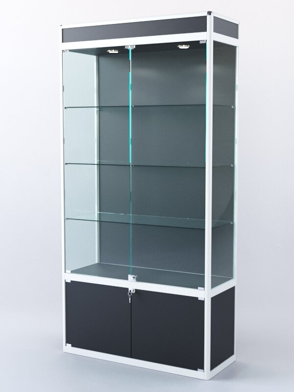 Витрина "прямоугольная" №1-400-1 (задняя стенка - ДВП), Черный + Белый