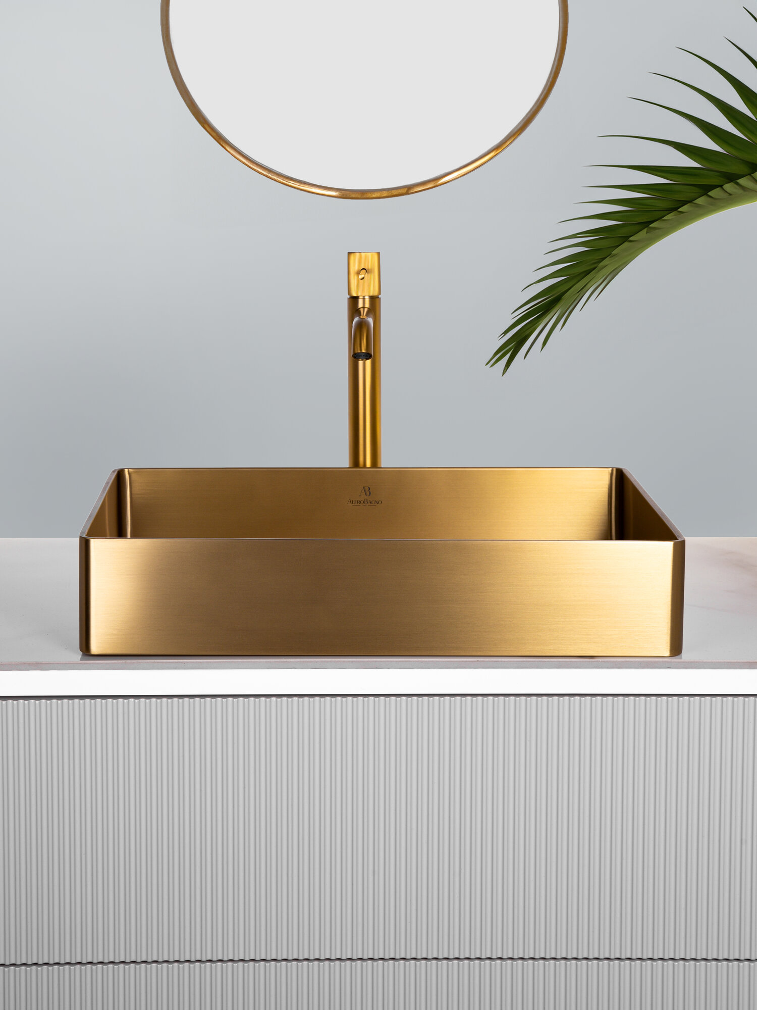 Раковина в ванную накладная на столешницу из нержавеющей стали, матовое золото