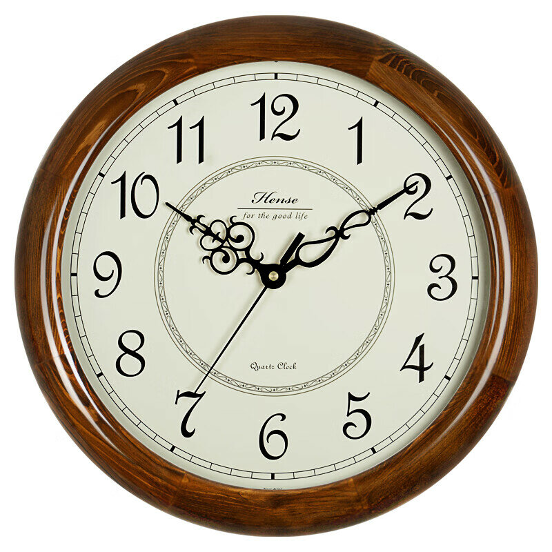 Hense Creative Solid Wood Wall Clock, Living Room Clock, Modern Minimalist Wall Clock, Home Wall-Mounted Quartz Clock, HW18, Brown, 38cm