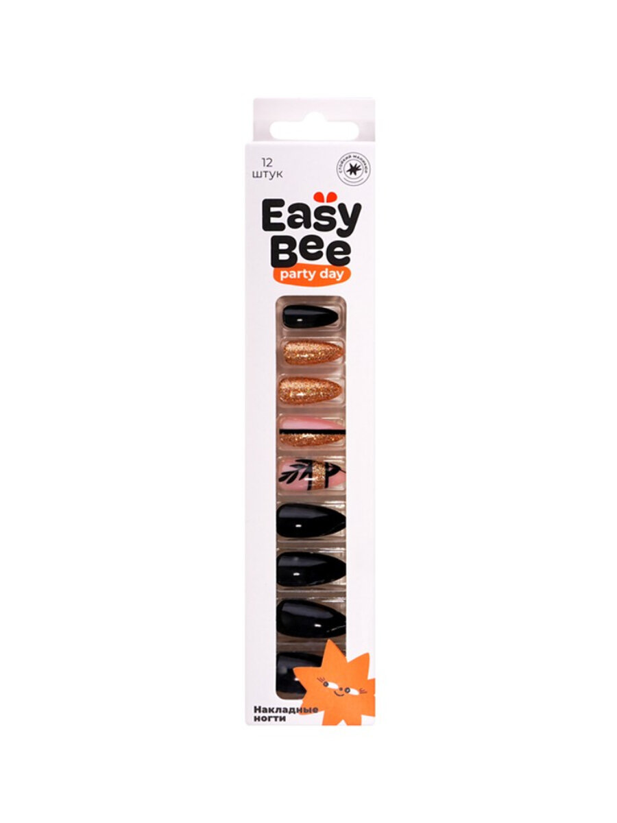 Набор накладных ногтей с клеевыми стикерами EASYBEE NAIL DAY Black Luxury (12 шт + клеевые стикеры 24 шт)