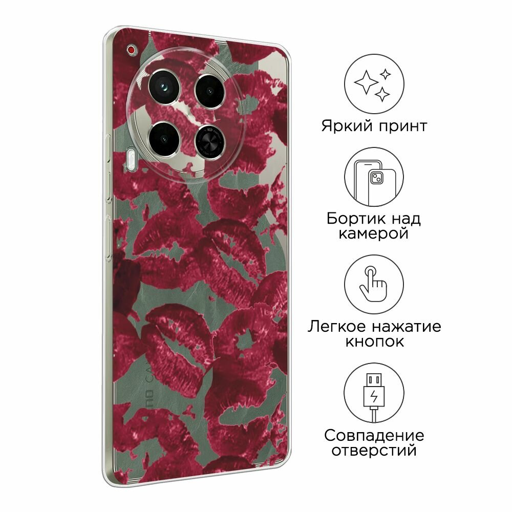Чехол на Tecno Camon 30 5G / Текно Камон 30 5G с принтом "Помада паттерн 2", прозрачный — фото 1