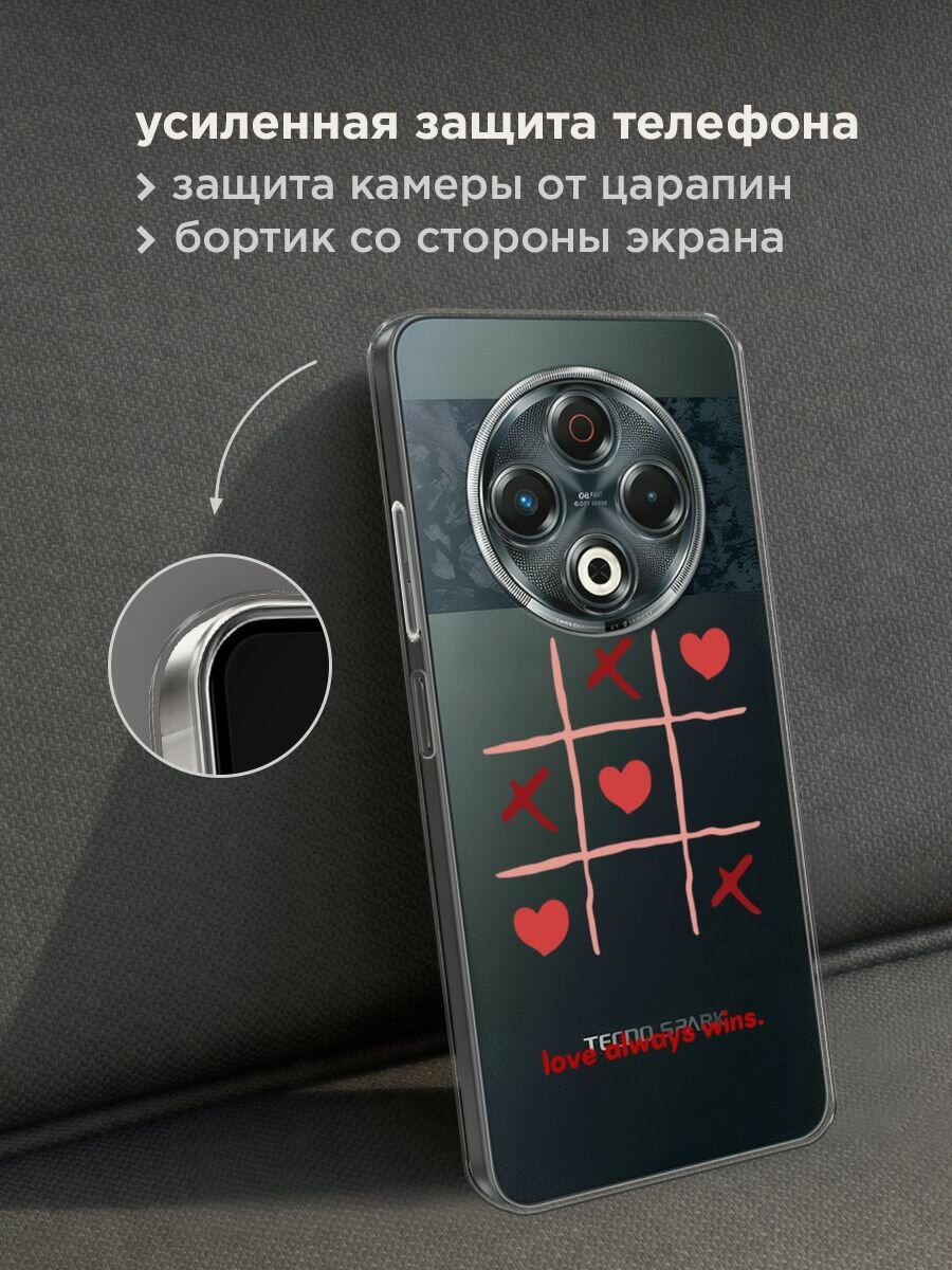 Чехол на Tecno Spark 30 / Текно Спарк 30 с принтом "love always wins - 14 февраля", прозрачный — фото 1
