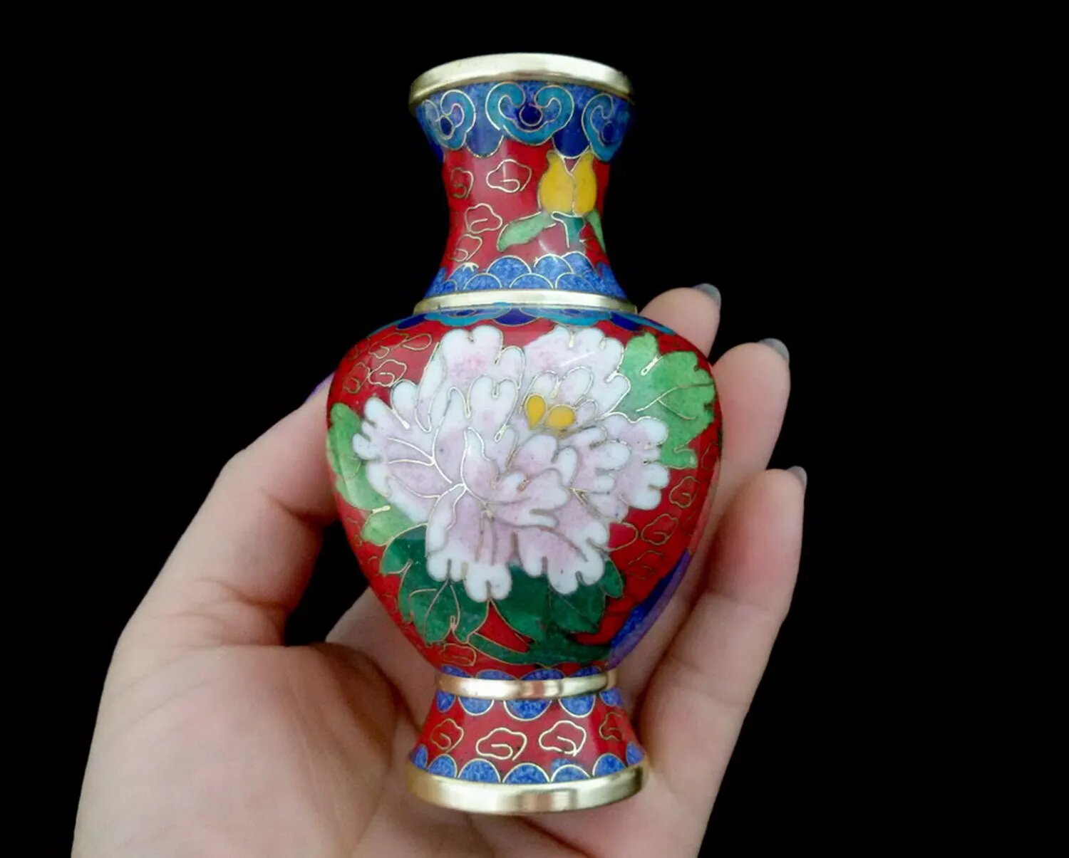 Коллекционная ваза Клуазоне с цветочными узорами, Красный, about 103mm-59mm.