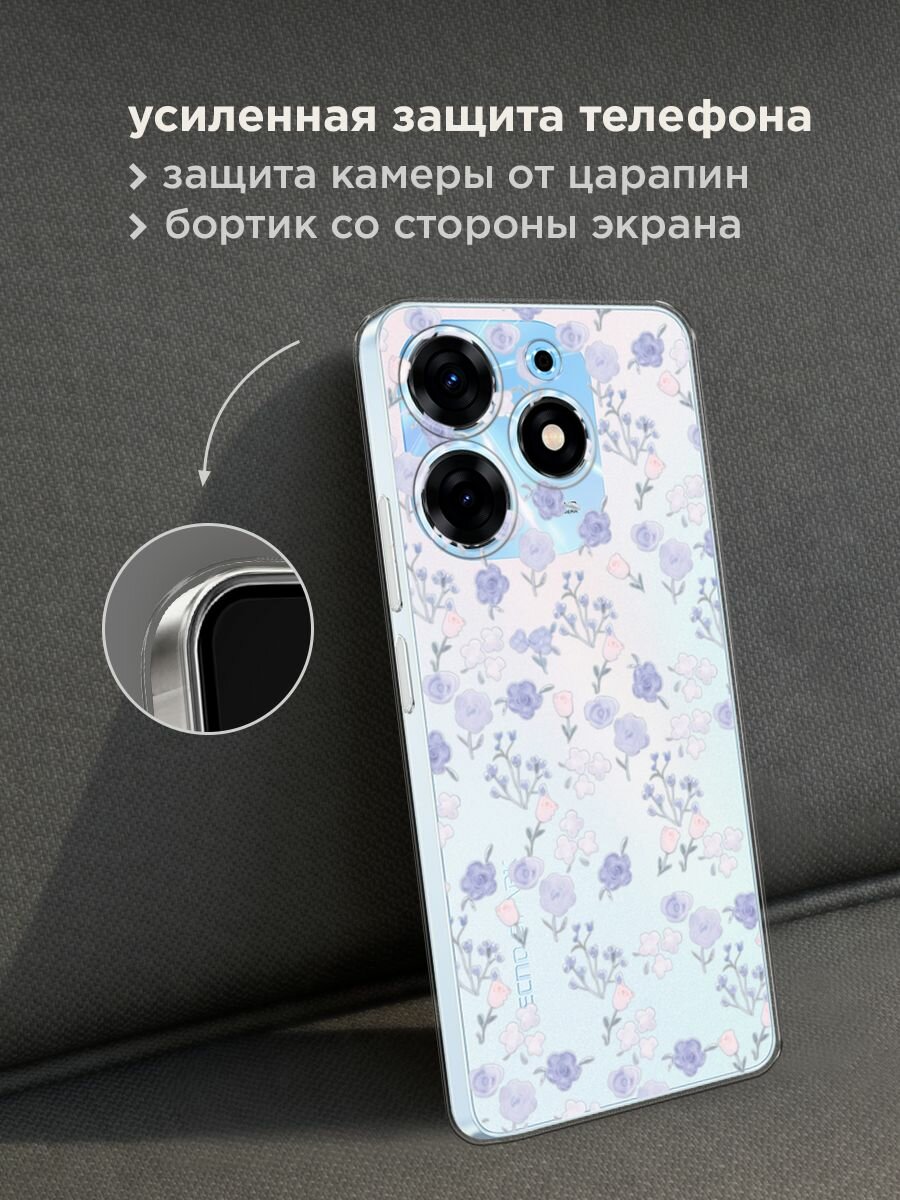 Чехол на Tecno Spark 10 Pro / Текно Спарк 10 Про с принтом "Сиреневые розы паттерн", прозрачный — фото 1