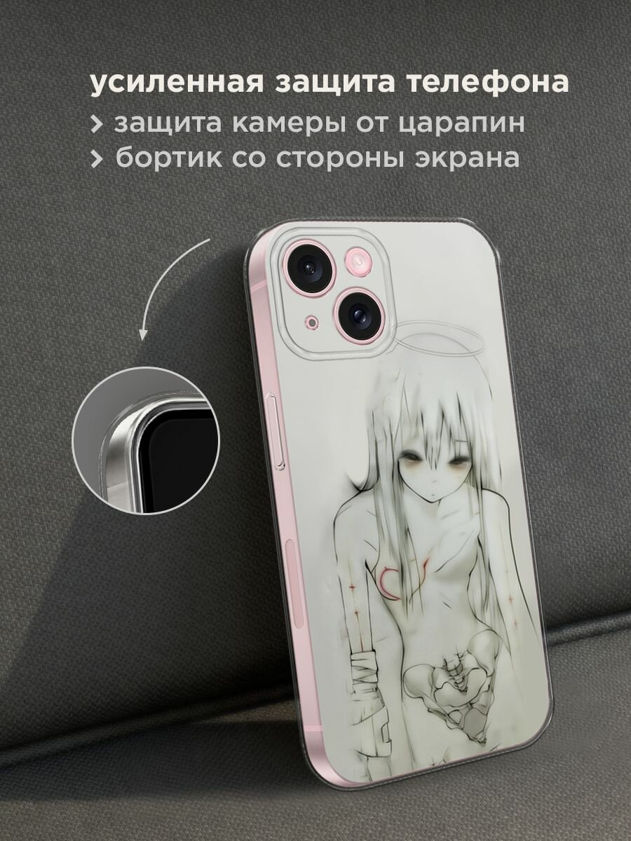 Чехол на Apple iPhone 15 / Айфон 15 с принтом "Аниме рисунок чёрно-белый" — фото 1