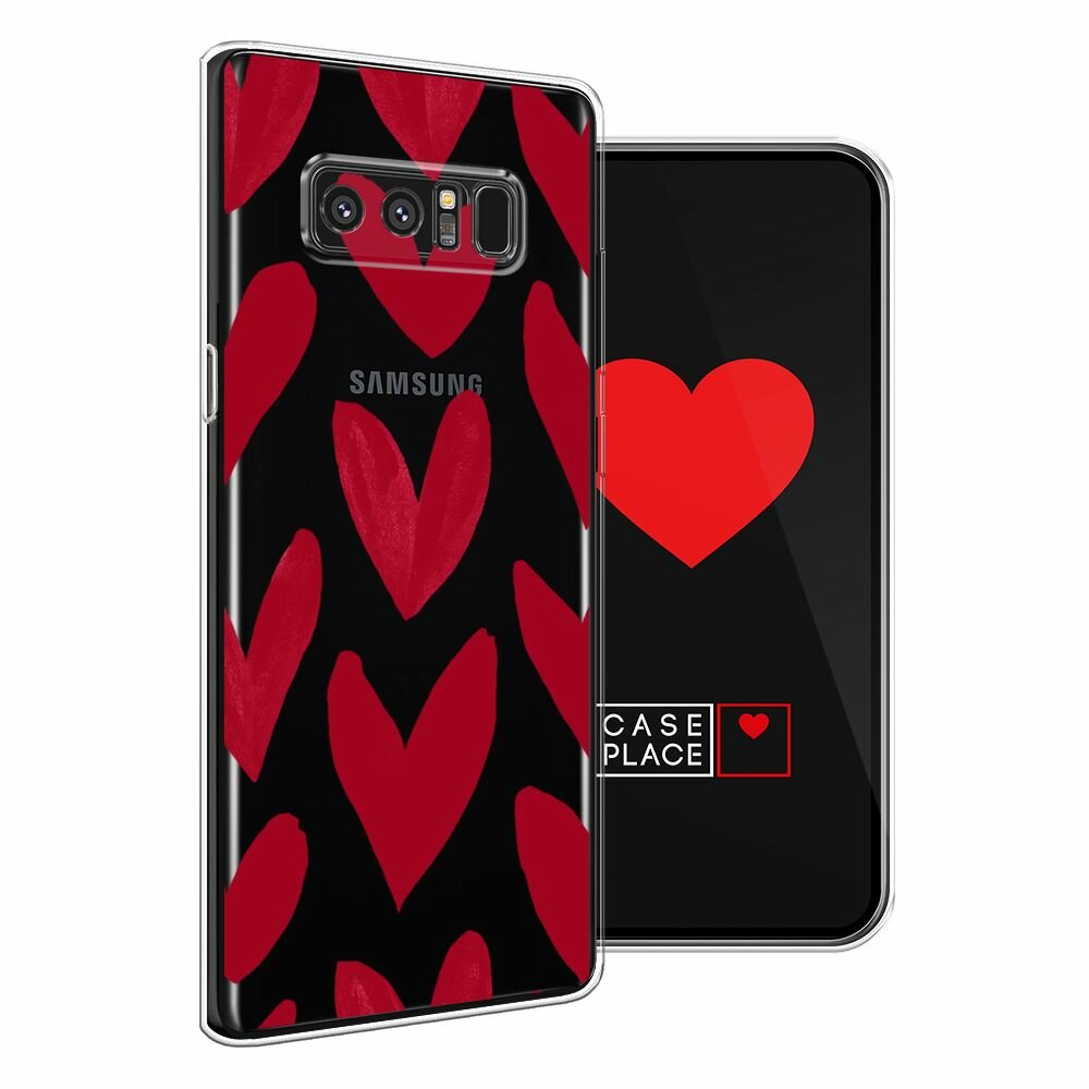 Чехол на Samsung Galaxy Note 8 / Самсунг Галакси Нот 8 с принтом "Красные сердечки рисунок - 14 февраля", прозрачный — фото 1