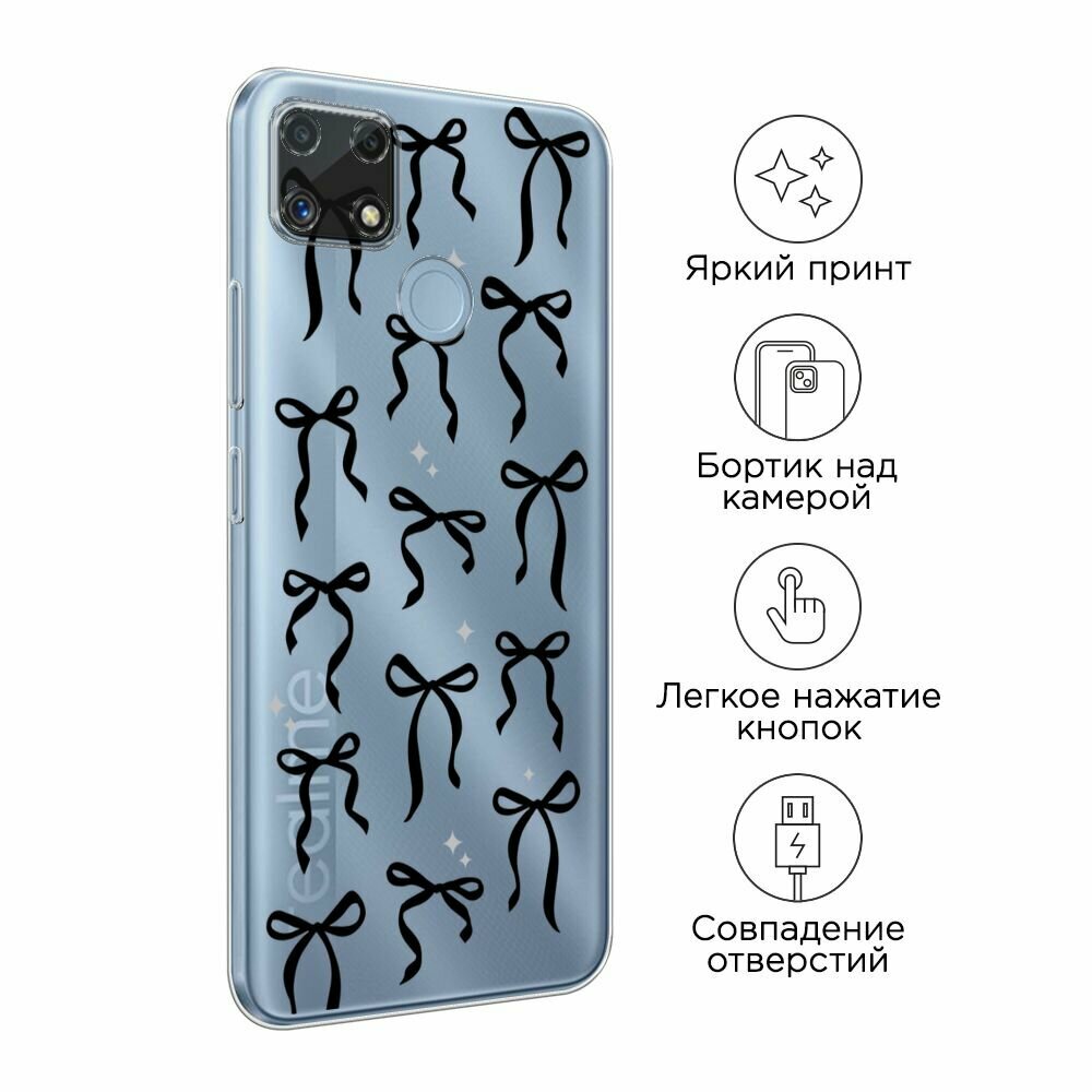 Чехол на Realme C25/C25s / Реалми С25/C25s с принтом "Black bows", прозрачный — фото 1