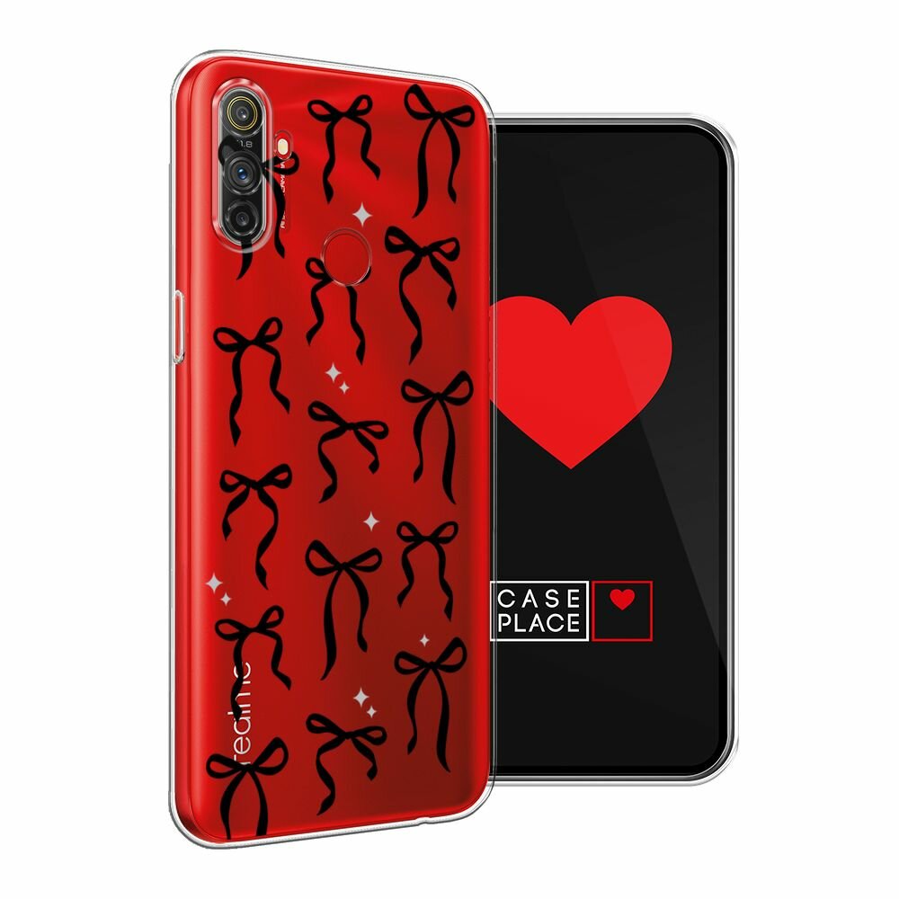 Чехол на Realme C3 / Реалми C3 с принтом "Black bows", прозрачный — фото 1