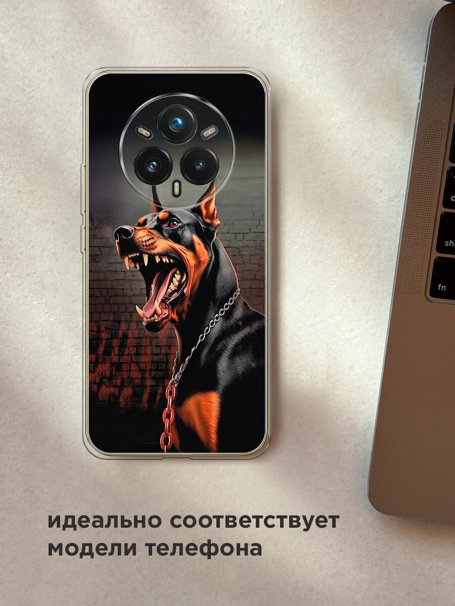 Чехол на Realme 14 Pro+ / Реалми 14 Про+ с принтом "Доберман с цепью" — фото 1
