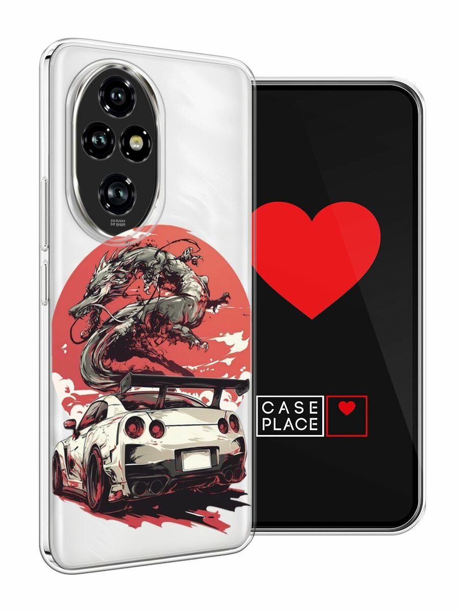 Чехол на Honor 200 Pro / Хонор 200 Про с принтом "Car and dragon", прозрачный — фото 1