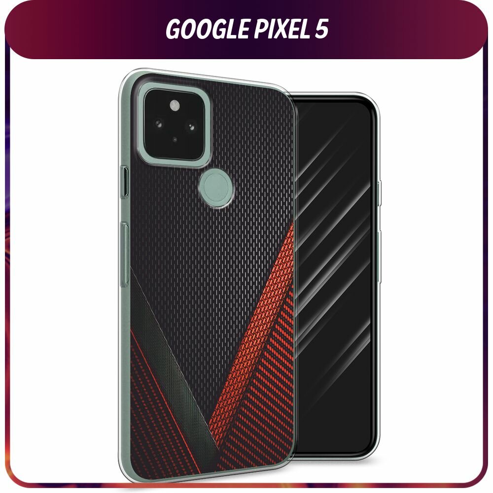 Чехол на Google Pixel 5 / Гугл Пиксель 5 с принтом "Красный карбон"