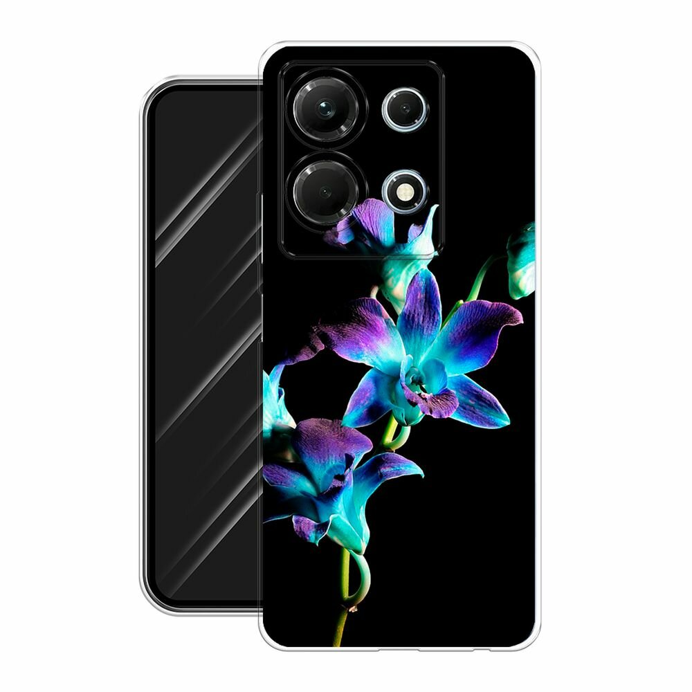 Чехол на Infinix Note 30 4G / Инфиникс Нот 30 4G с принтом "Синий цветок на черном" — фото 1