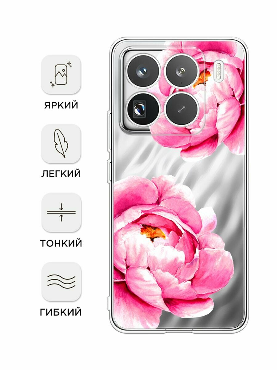Чехол на Xiaomi 15 Pro / Сяоми 15 Про с принтом "Open peonies", прозрачный — фото 1