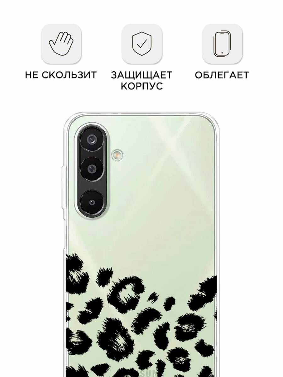 Чехол на Samsung Galaxy M16 / Самсунг Галакси М16 с принтом "Окрас леопарда фон черный", прозрачный — фото 1