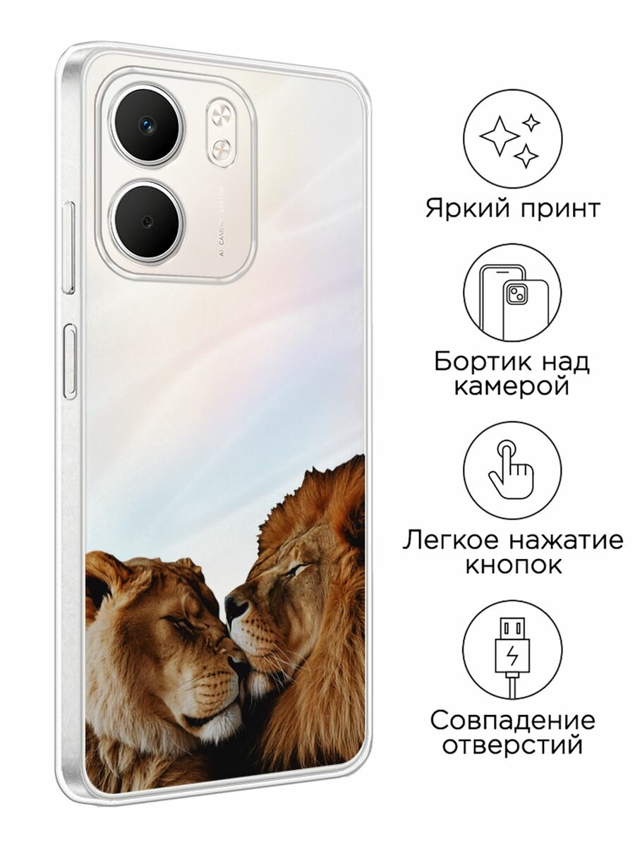 Чехол на Oppo A5x / Оппо А5x с принтом "Нежные львы - 14 февраля", прозрачный — фото 1