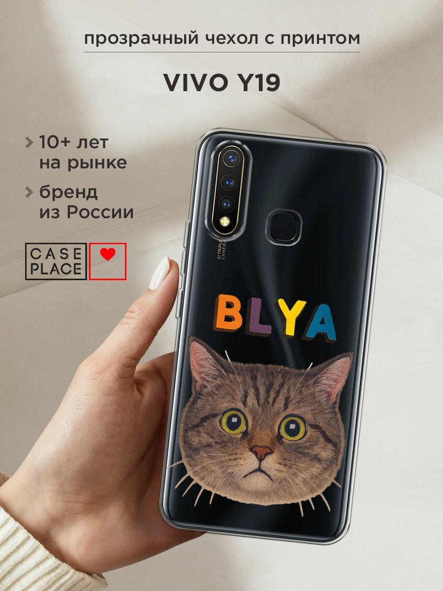 Чехол на Vivo Y19 / Виво Y19 с принтом "Серый котик", прозрачный