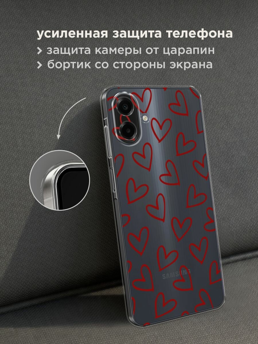 Чехол на Samsung Galaxy A07 / Самсунг А07 с принтом "Little hearts doodles 2 - 14 февраля", прозрачный — фото 1