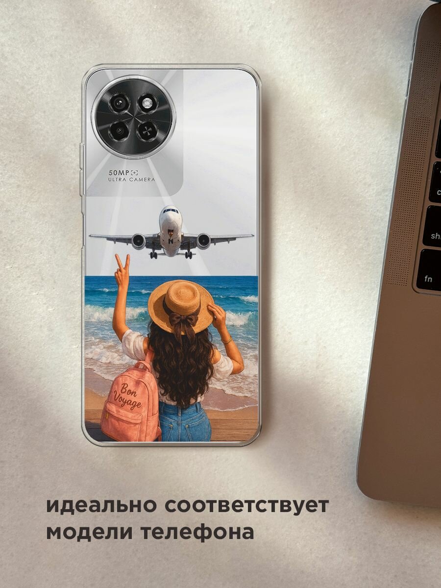 Чехол на Itel S23 / Ител S23 с принтом "Bon Voyage", прозрачный — фото 1