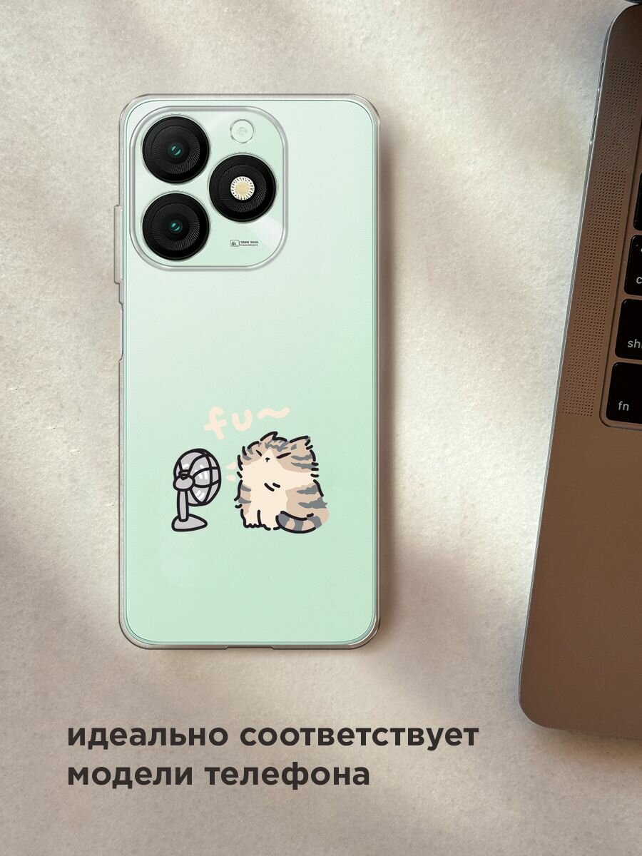Чехол на Itel A50 / Ител А50 с принтом "Котик с вентилятором", прозрачный — фото 1
