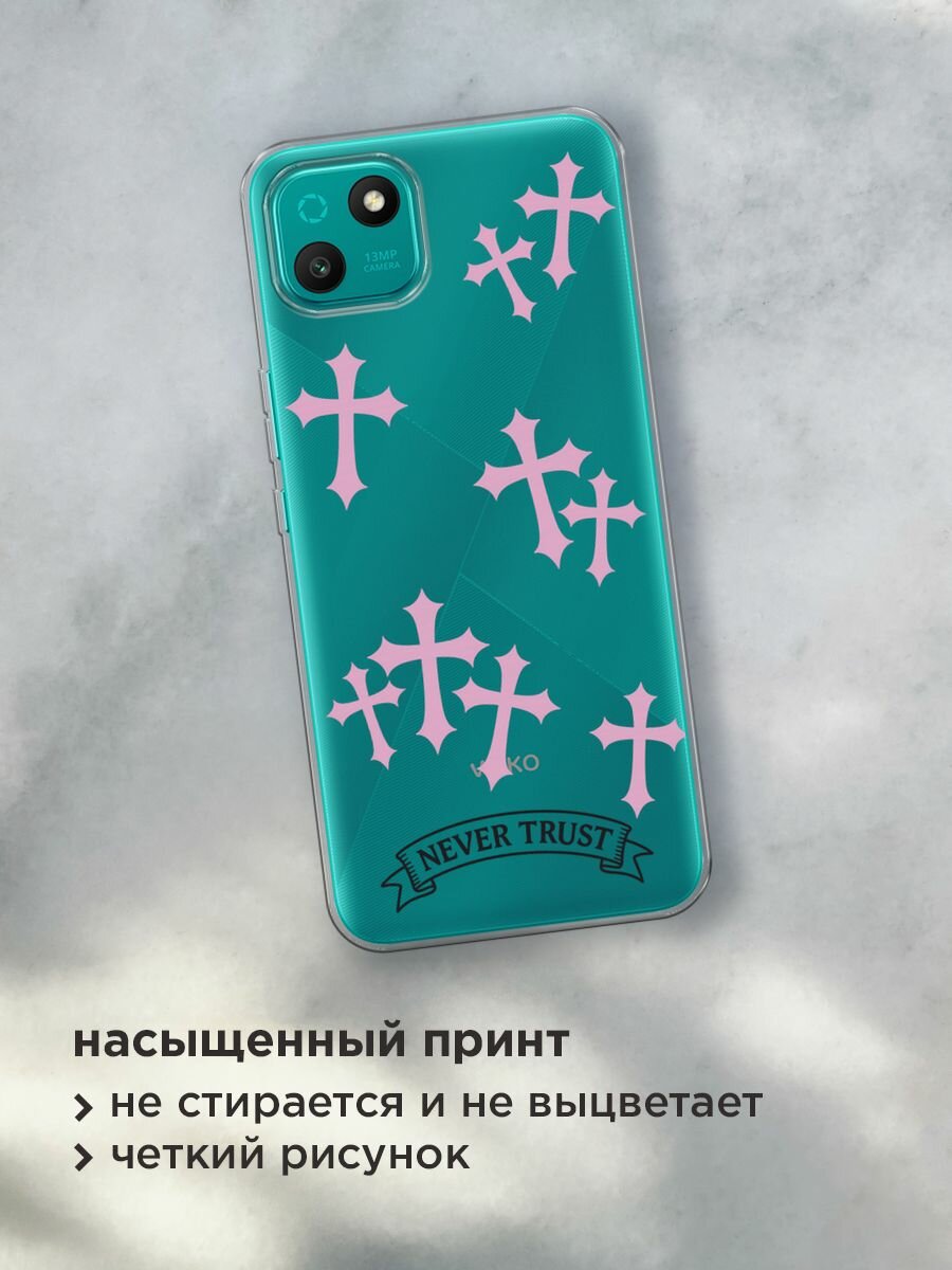 Чехол на Wiko T10 / Вико Т10 с принтом "Розовые кресты", прозрачный — фото 1