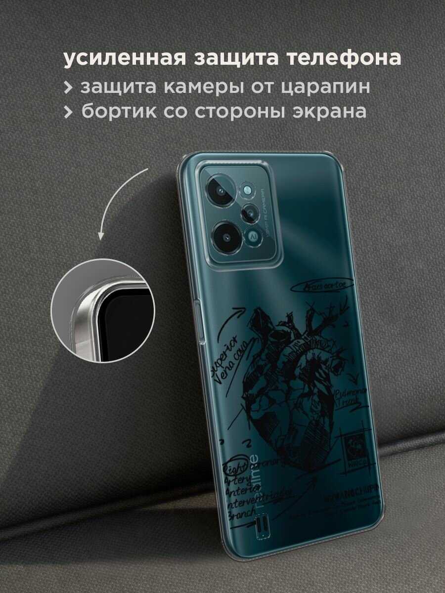Чехол на Realme C31 / Реалми C31 с принтом "Анатомическое сердце 2", прозрачный — фото 1