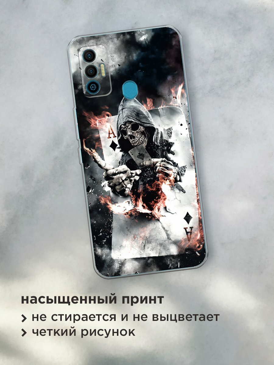 Чехол на Tecno Spark 7 / Техно Спарк 7 с принтом "Карты черепа в капюшоне" — фото 1