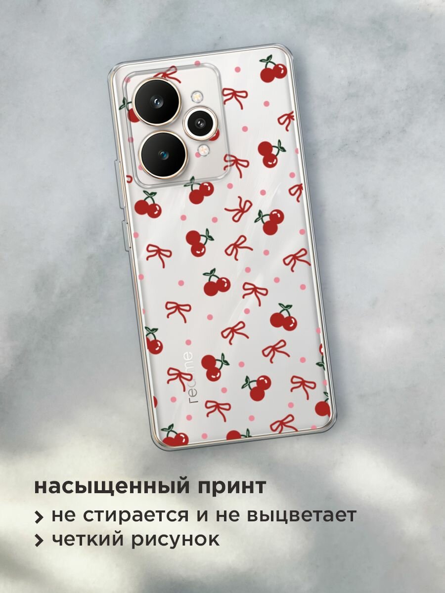 Чехол на Realme 15 / Реалми 15 с принтом "Вишни и ленточки", прозрачный — фото 1