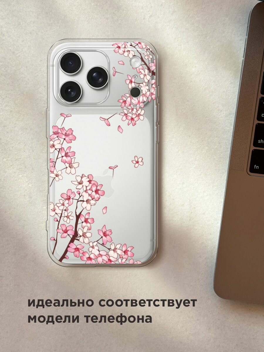 Чехол на Apple iPhone 17 Pro Max / Айфон 17 Про Макс с принтом "Ветви сакуры 1", прозрачный — фото 1
