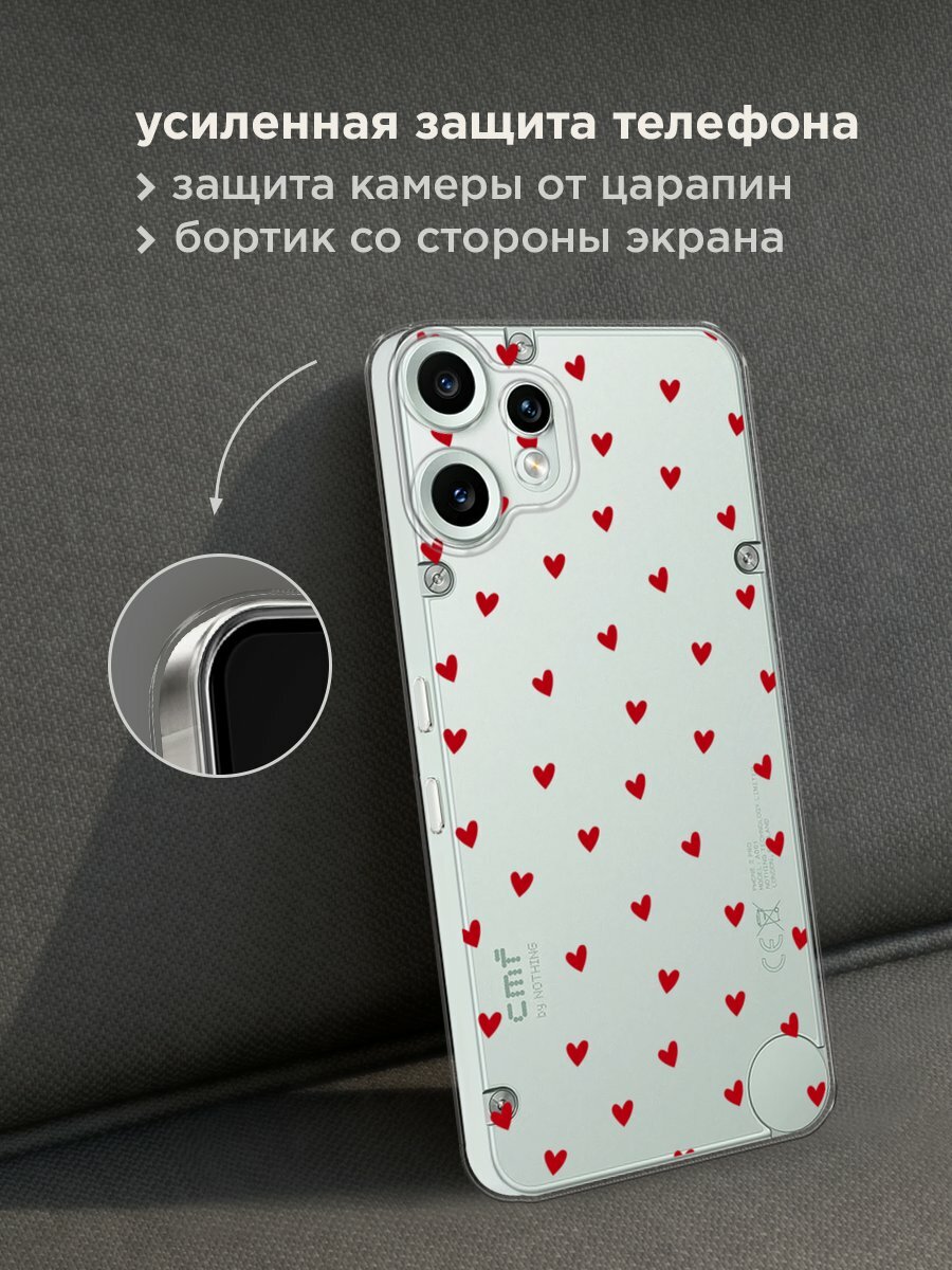 Чехол на CMF Phone 2 Pro / CMF Фон 2 Про с принтом "Red hearts", прозрачный — фото 1