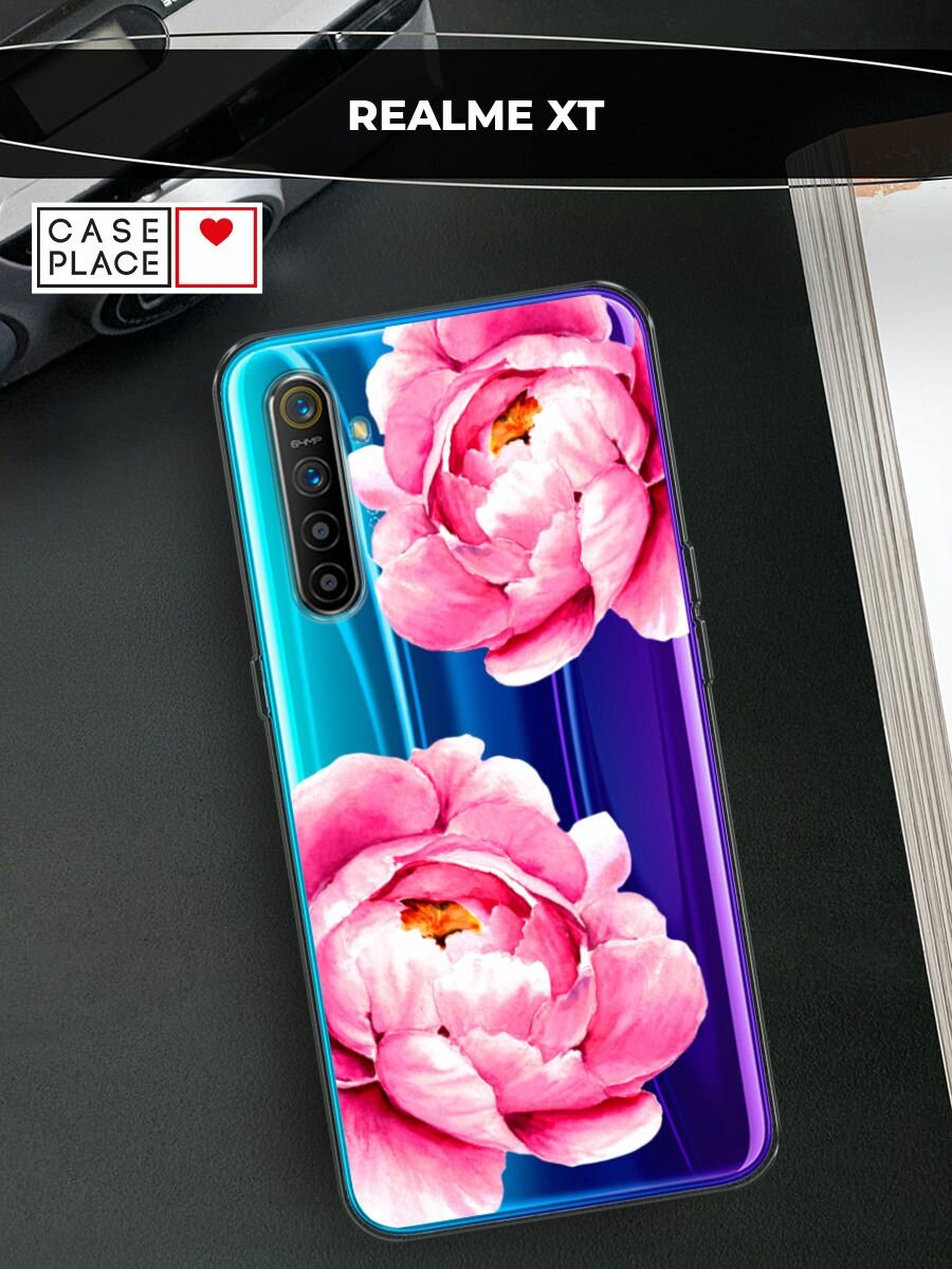 Чехол на Realme XT / Реалми XT с принтом "Open peonies", прозрачный