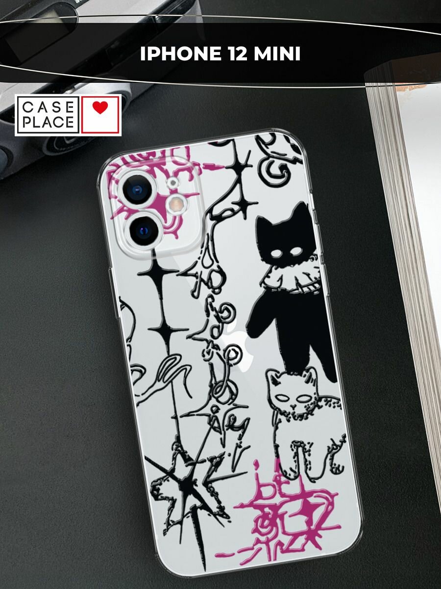 Чехол на Apple iPhone 12 mini / Айфон 12 Мини с принтом "Готические котики"