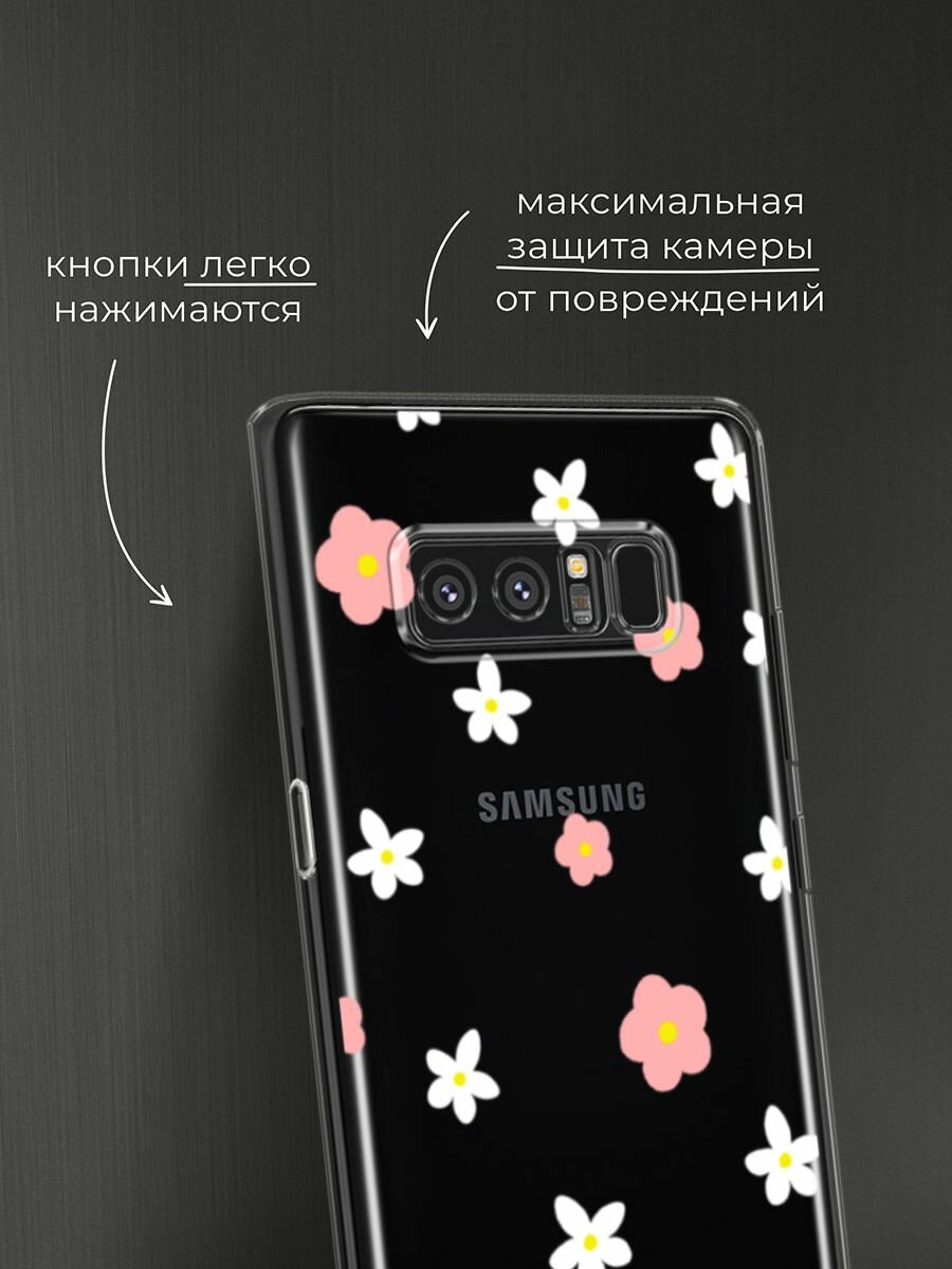 Чехол на Samsung Galaxy Note 8 / Самсунг Галакси Нот 8 с принтом "Розовые и белые цветы", прозрачный — фото 1