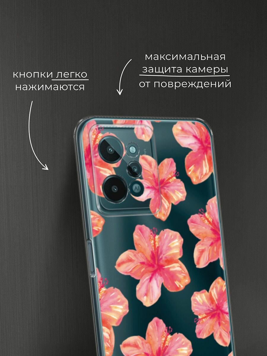 Силиконовый чехол на Realme C31 / Реалми C31 с принтом "Pink flowers" — фото 1