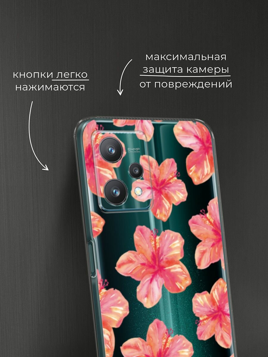Чехол на Realme 9 Pro/9 5G / Реалми 9 Про/ 5G с принтом "Pink flowers" — фото 1