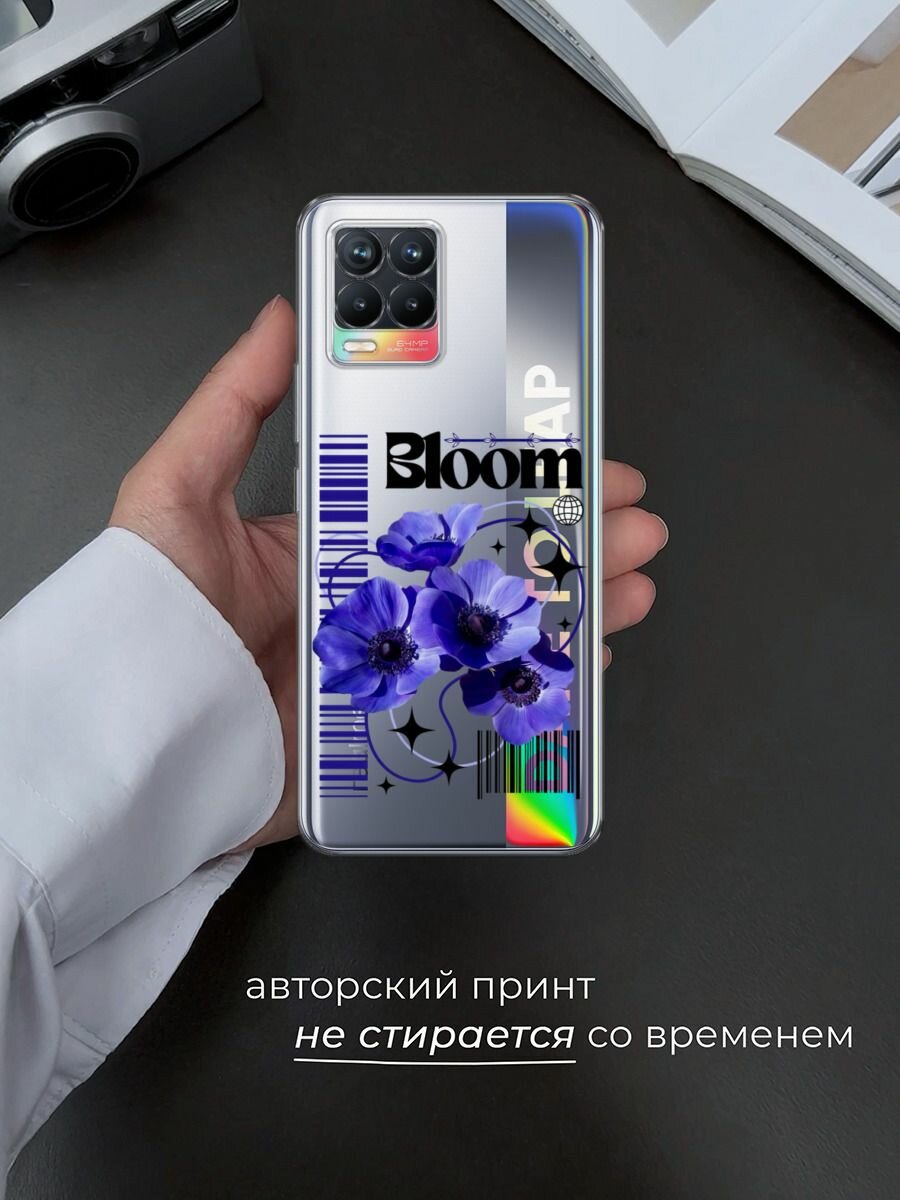Чехол на Realme 8/8 Pro / Реалми 8/8 Про с принтом "Завораживающие анемоны", прозрачный — фото 1
