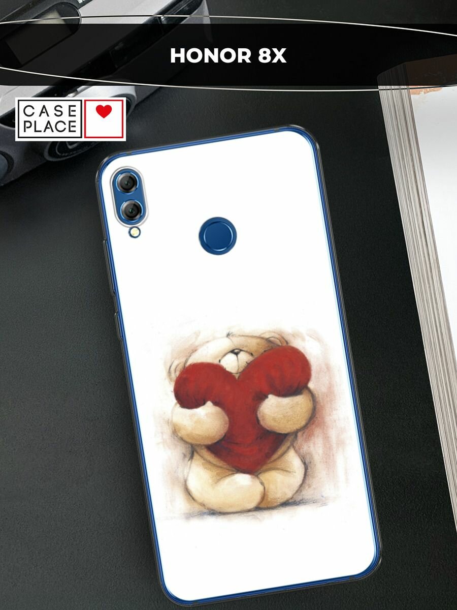 Силиконовый чехол на Honor 8X / Хонор 8Х с принтом "Мишка с сердцем 1"