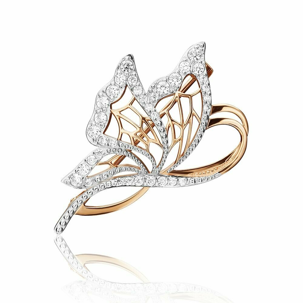 Брошь, красное золото, 585 проба, фианит