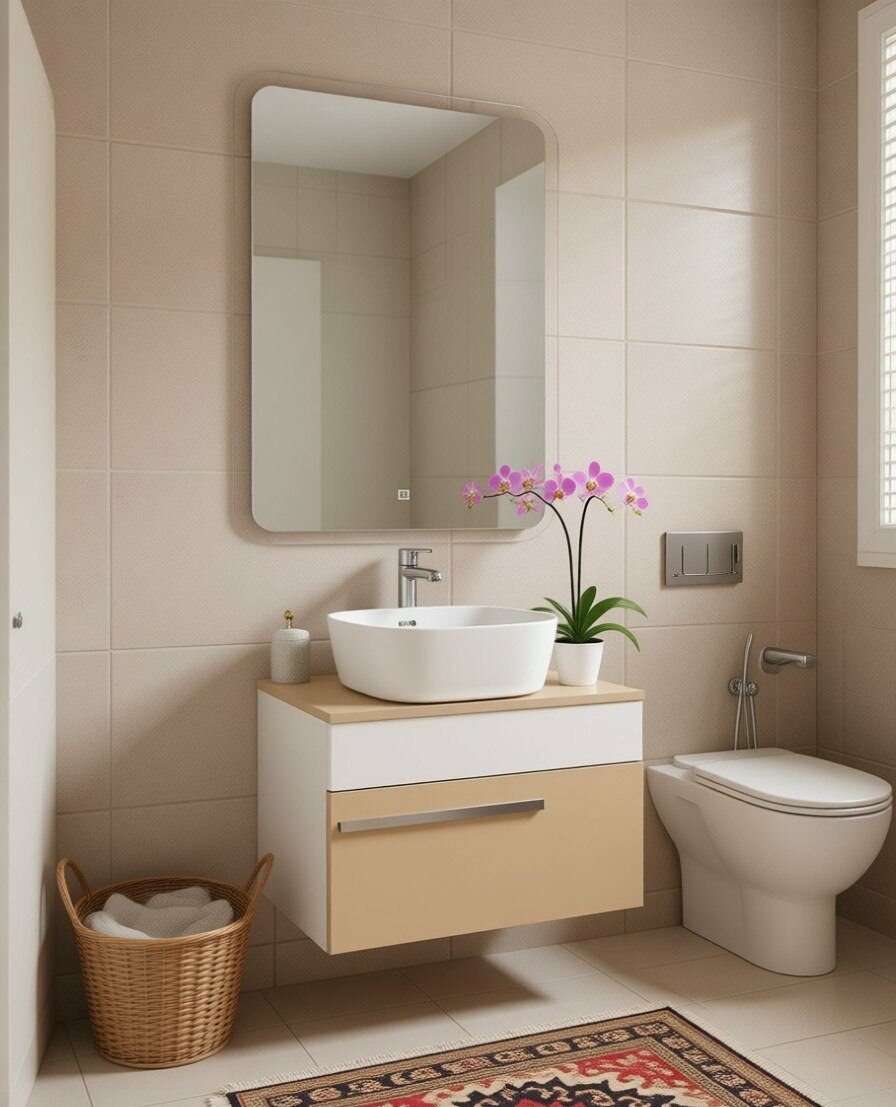 Мебель для ванной Вудлайн 65, белый-кремовый, раковина Бела, зеркало Руан 60х80