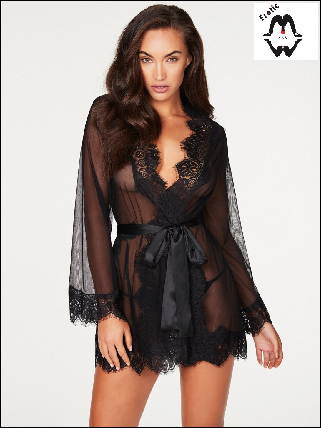 Эксклюзивный прозрачный халатпеньюар из кружева для невесты в размере L, женское эротическое неглиже короткого кроя