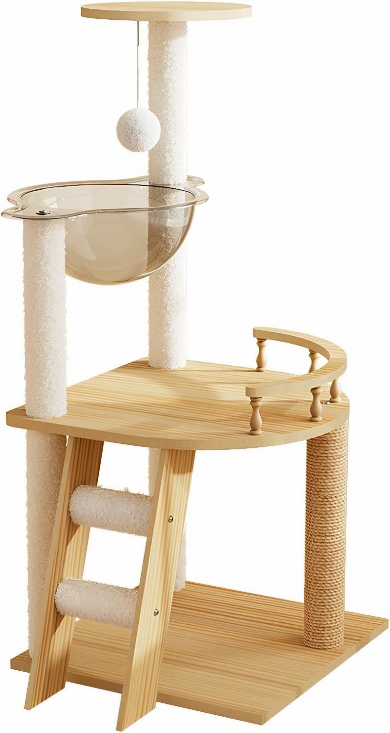 DINGXIAN Современная кошачья башня 105 см, Деревянное дерево для кошек с сизалевыми столбиками, лежаком и висячим гамаком, для больших и маленьких котов