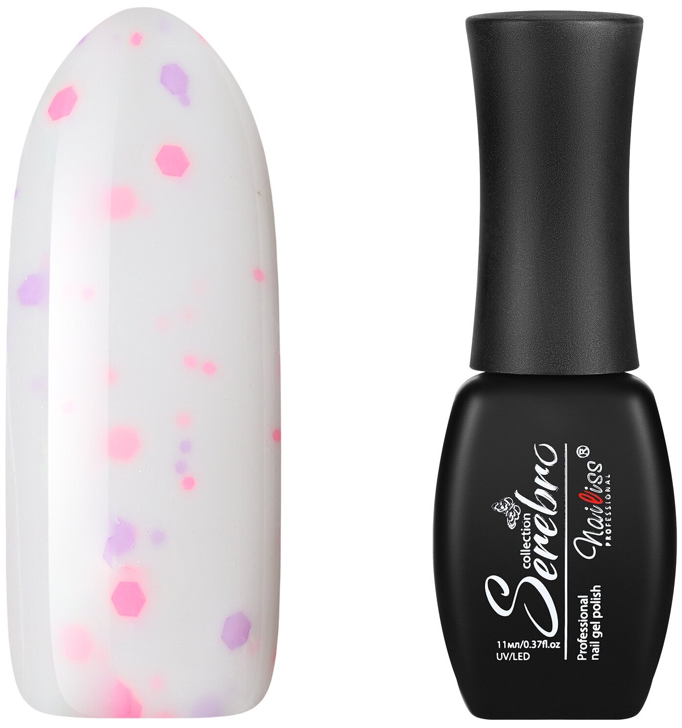 Гель-лак для ногтей Serebro с конфетти "Milkshake" гипоаллергенный плотный молочный, 11 мл