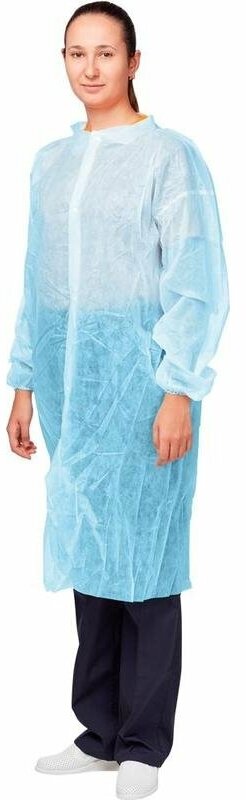Халат одноразовый на кнопках голубой размер 52-54 XL 10 штук в упаковке, 1450530