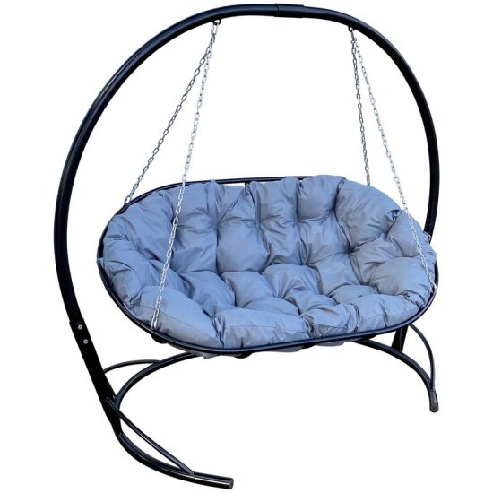 Диван садовый M-group Мамасан подвесной (со стойкой) каркас: черный + серая подушка