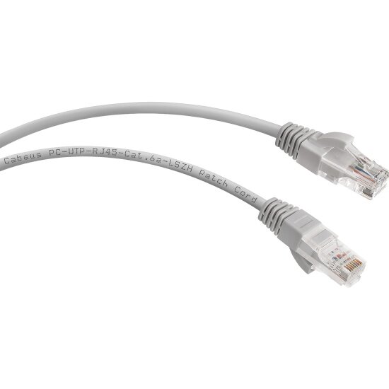 Патч-корд Cabeus U/UTP PC-UTP-RJ45-Cat.6a-3m-LSZH категория 6а (10G), 2xRJ45/8p8c, неэкранированный, серый, LSZH, 3м