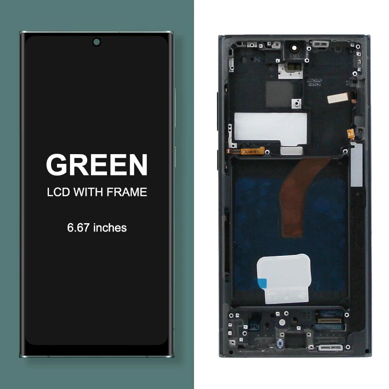 Super AMOLED S22 Ultra Замена для Samsung Galaxy S22 Ultra 5G S908B S908U ЖК-дисплей EUR Green Frame