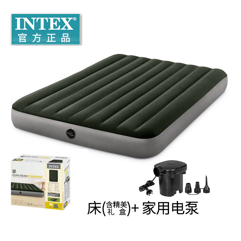 Надувная кровать INTEX с утолщением и шнурком, флокированный матрас для кемпинга, портативная двойная воздушная кровать для улицы